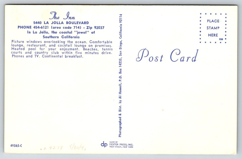 La Jolla California The Inn La Jolla Boulevard Postcard | eBay