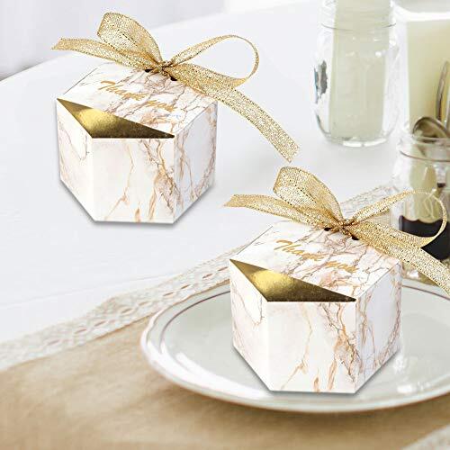 50pcs Marble Wedding Party Favor Boxes, Gold Wedding Candy Boxes Bags ...