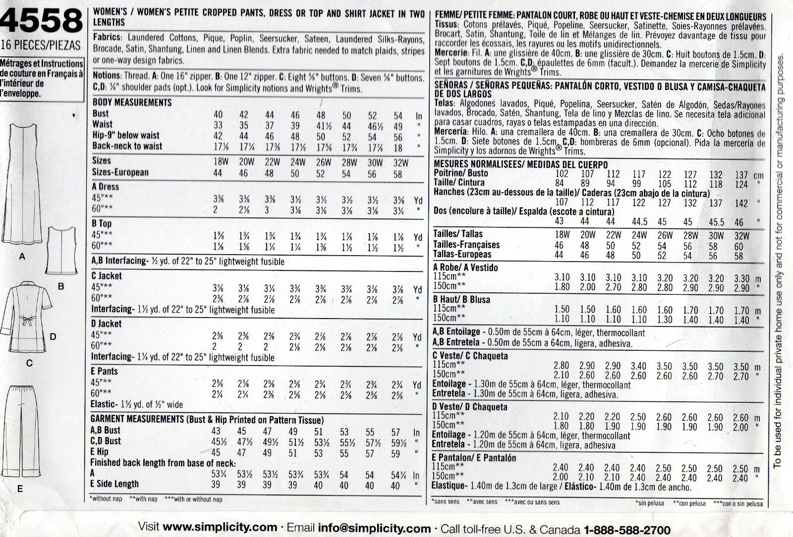 2005 Pants Dress Top Jacket Sewing Pattern U-Pick Plus Size Simplicity ...