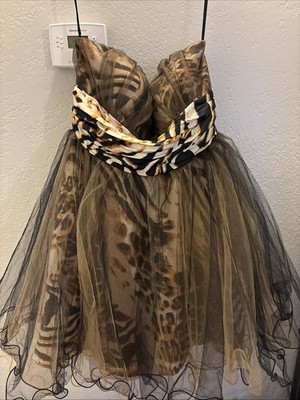 Cindy Collection Strapless Leopard & Black Tulle Prom Formal Dress Size ...