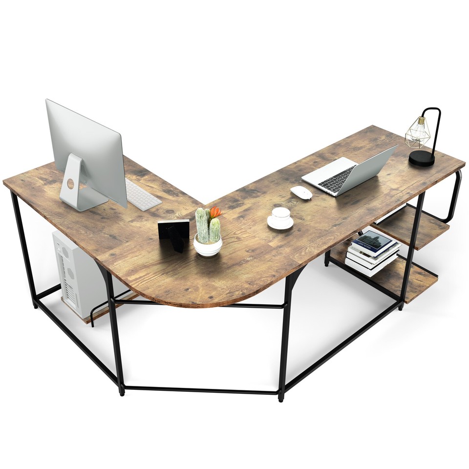 Reversible L-Shaped Computer Desk Corner Study Table Workstation Rustic ...
