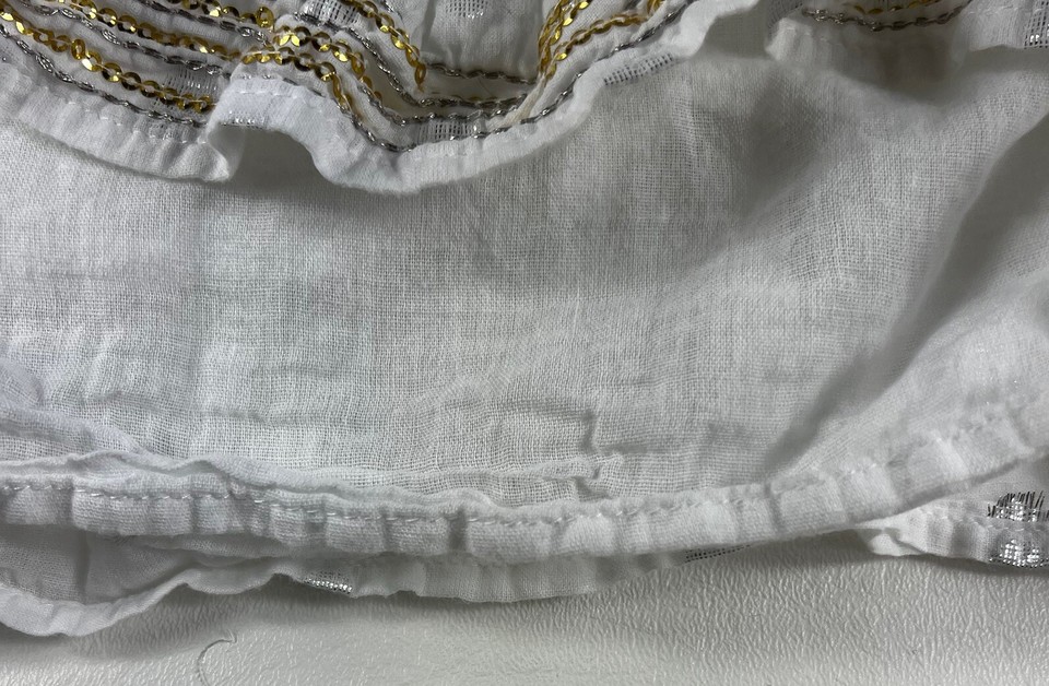 Vtg JUSTICE Sz 8 White Dress Gold Thread Trim, Jeweled Bib Full Lining ...