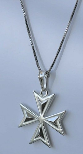 silver 925 chain 45cm and malta maltese cross semi embossed pendant ...