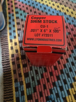 Lyon Industries CU-1 .001" 6"x 47" Copper Shim Stock | eBay