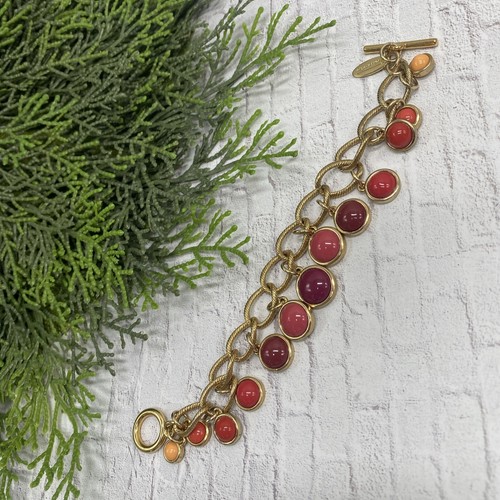 TALBOTS Gold Tone Thick Chain Dangle Multi Color Lucite Charm Toggle ...