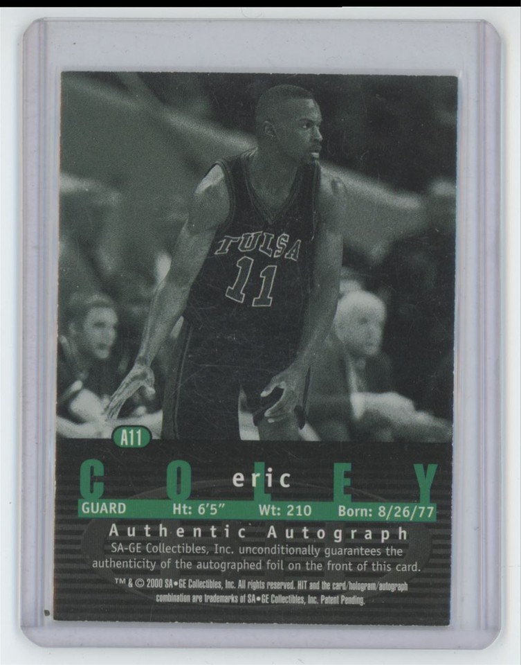 2000-01 SAGE HIT Eric Coley Rookie Auto Basketball Card #A11 | eBay