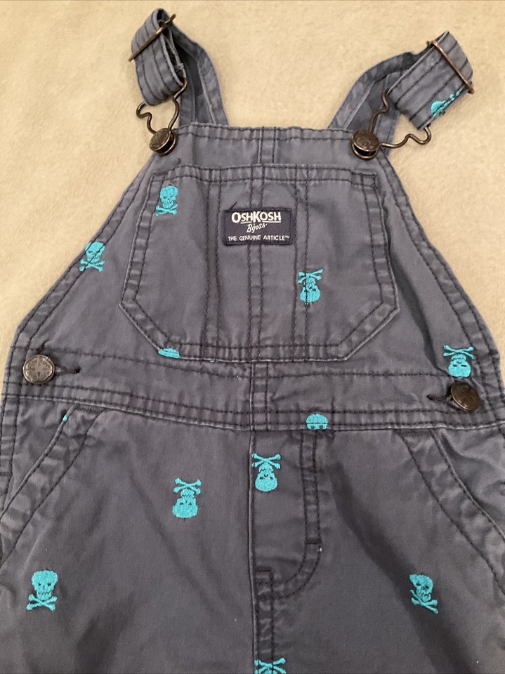OshKosh B'gosh Baby Size 18 Months Skull & Crossbones Overalls Gray w ...