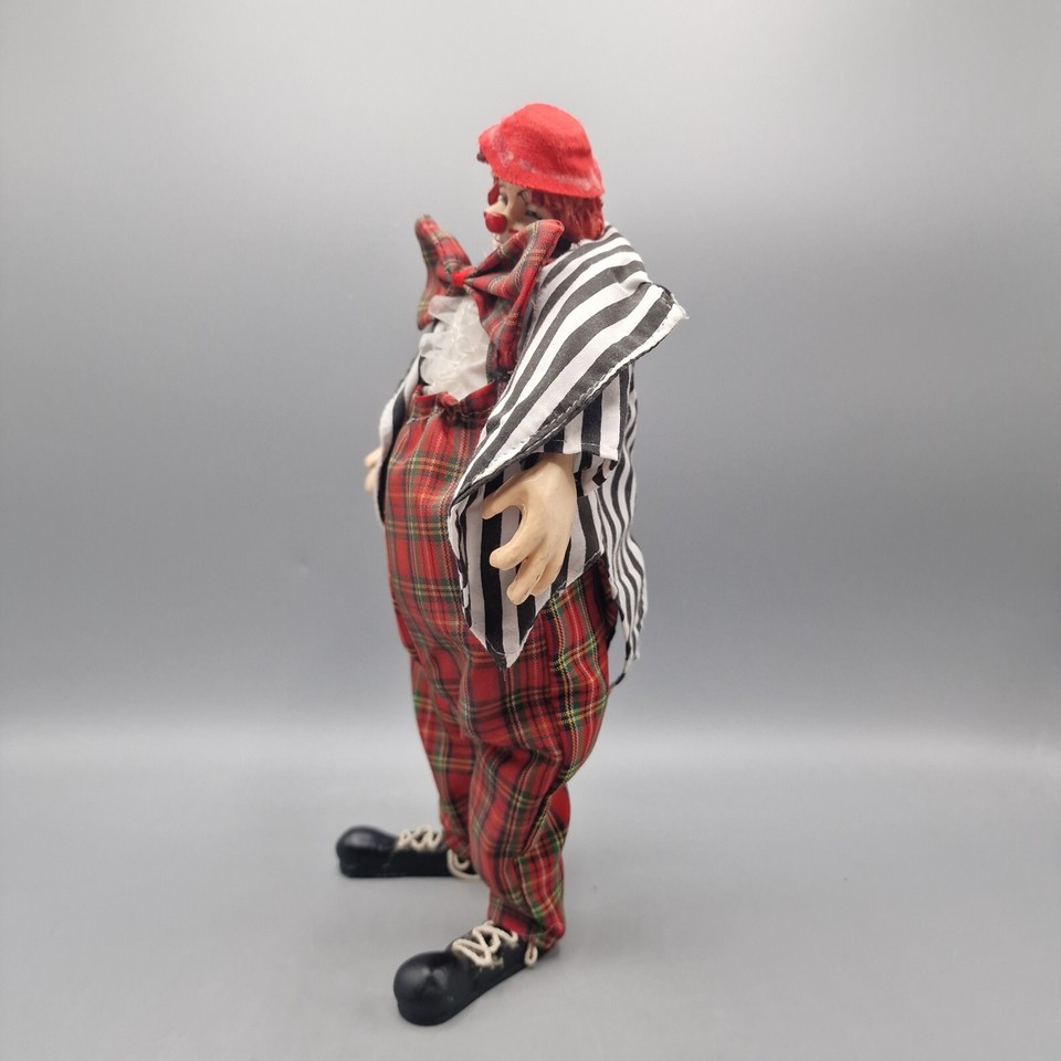 VTG Handmade Fat Clown Figure Doll 11" Red Plaid Pants Striped Jacket ...