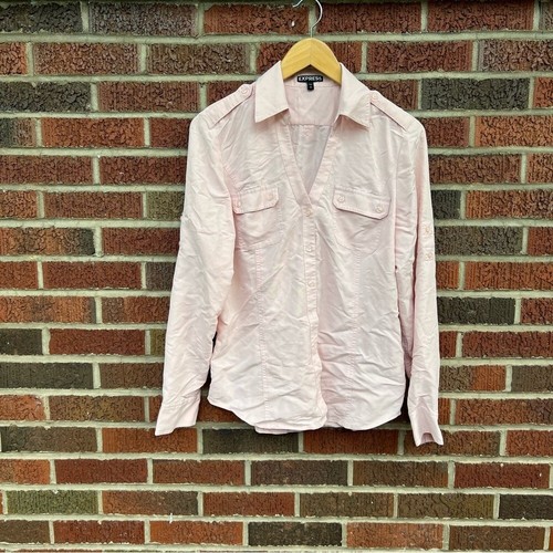 Express Light Pink Button Up Pocket Collared Long Sleeve Dress Shirt ...