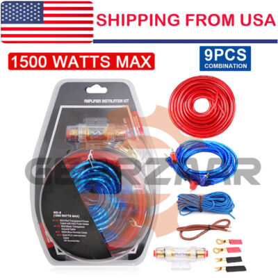 (9) 1500W AMP CAR AUDIO CABLE KIT AMPLIFIER INSTALL RCA SUBWOOFER SUB ...