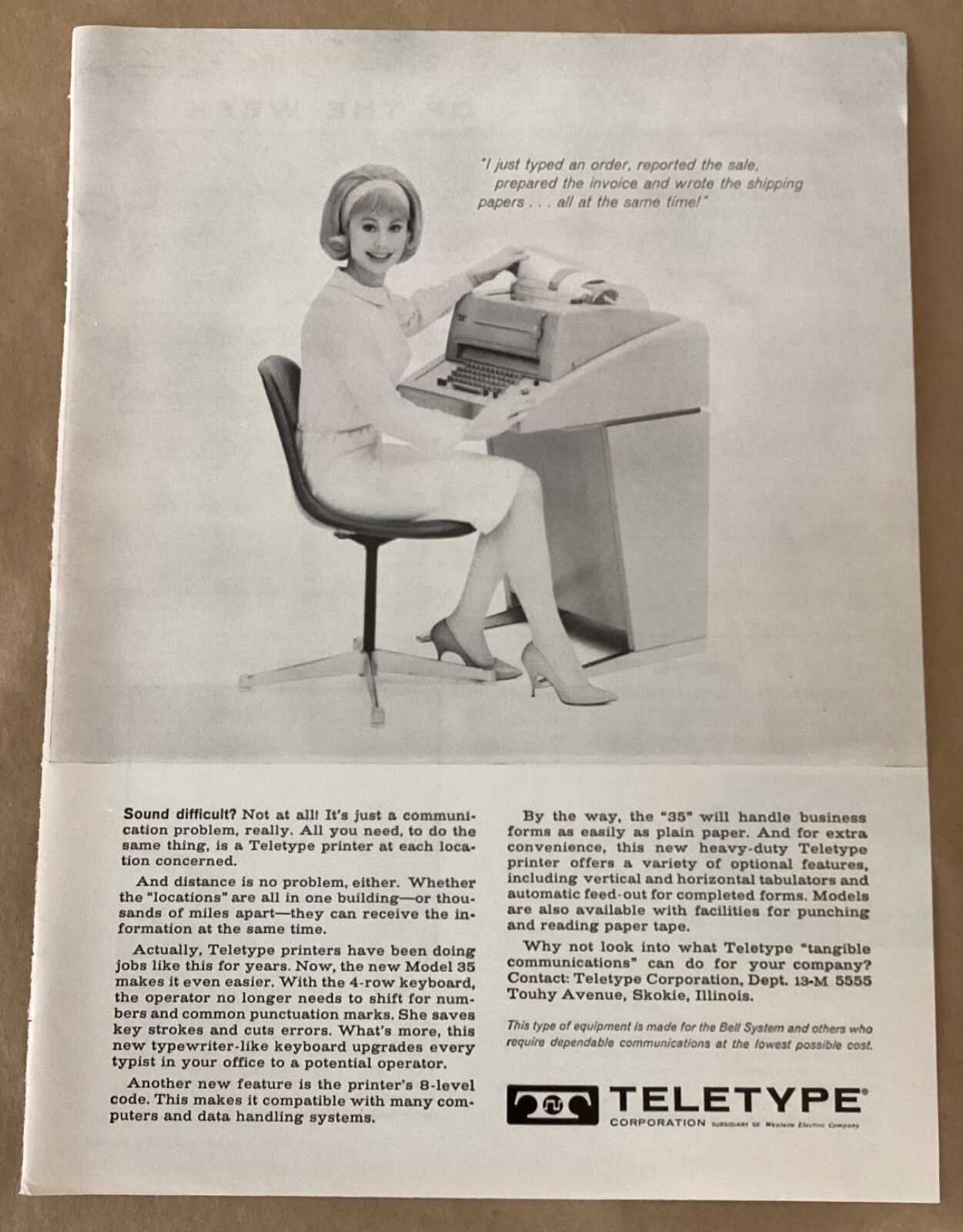 Teletype printer print ad 1963 vintage 1960s retro office tech art home decor | eBay