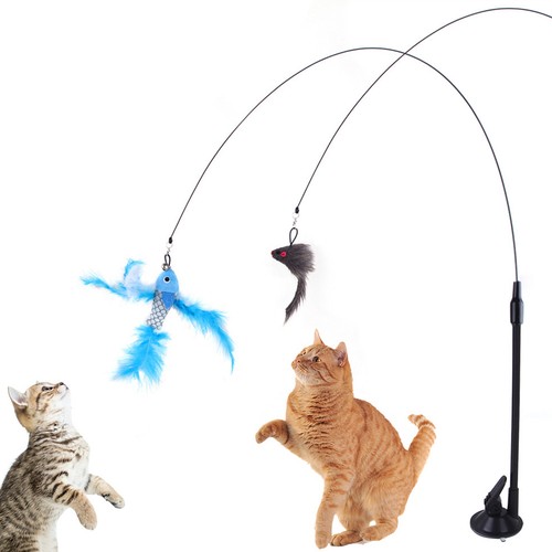 Funny Cat Feather Stick Interactive Handheld Cat Feather Wand With ...