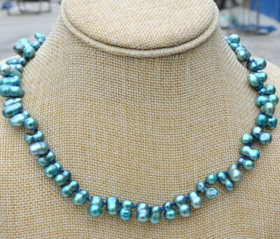 Odd-shaped baroque blue Akoya Cultured Pearl Beads Necklace 18 " | eBay