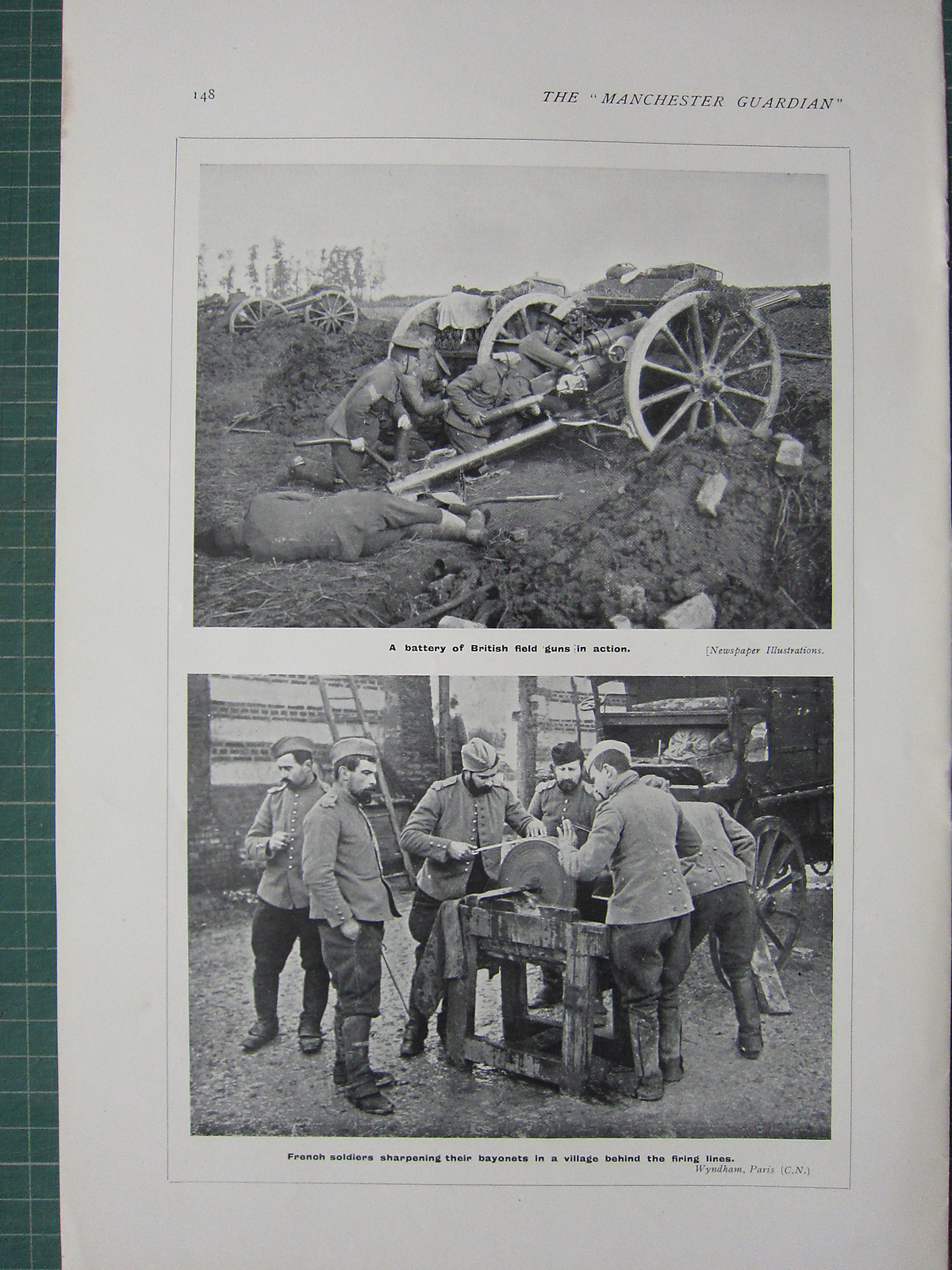 1915 WWI WW1 PRINT ~ BATTERY OF BRITISH FIELD GUNS ~ FRENCH SOLDIERS ...