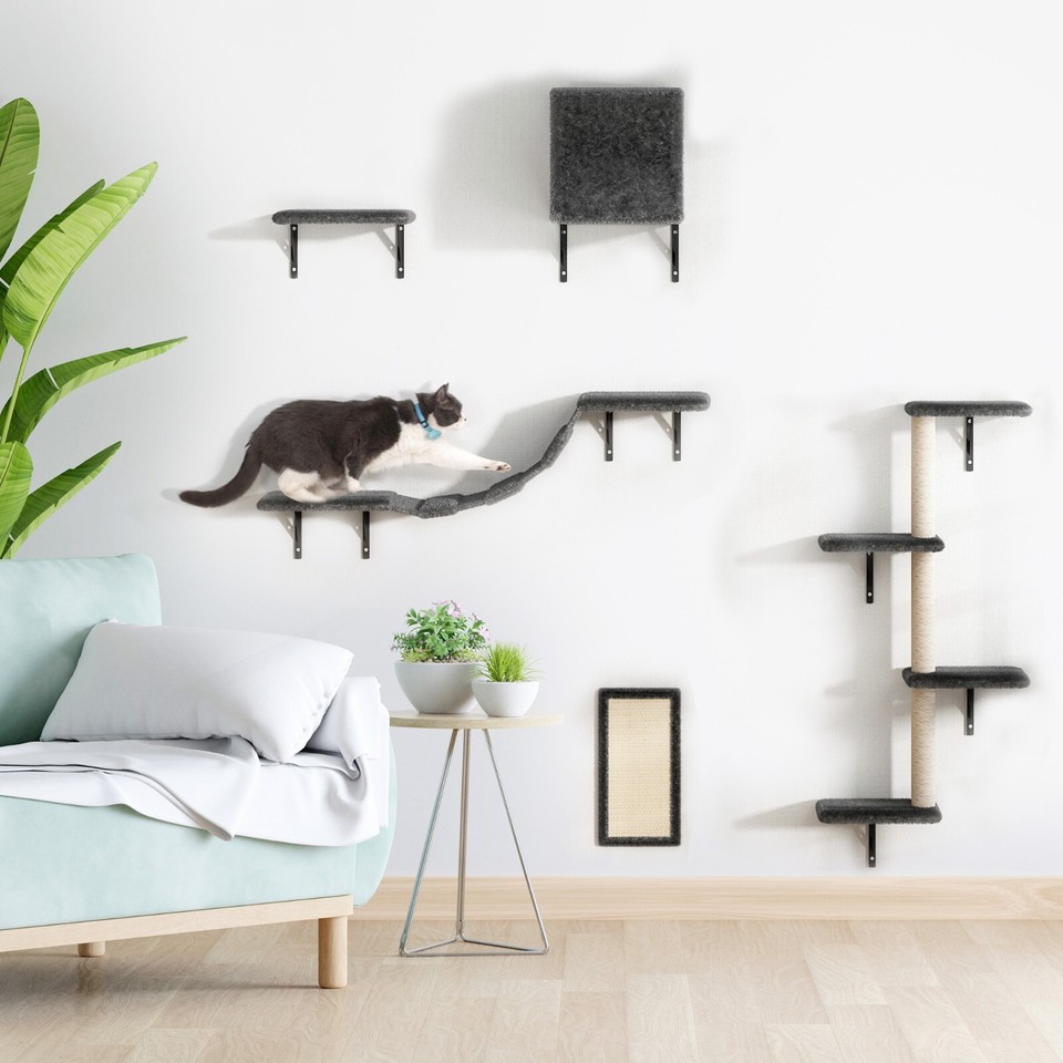 Coziwow Wall Mounted Cat Furniture Cat Wall Shelves Set of 5 with Cat ...