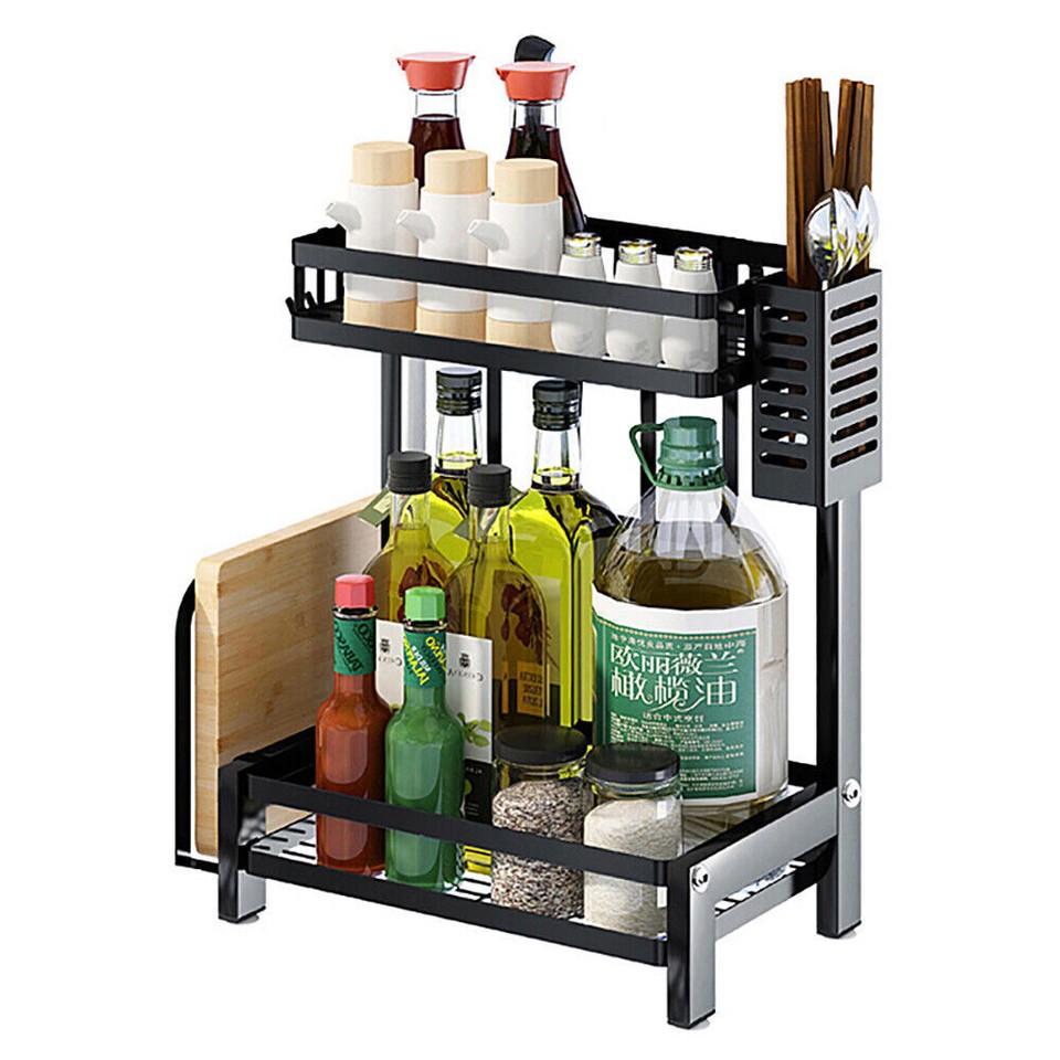 2 Tiers Stainless Steel Spice Rack Organizer Storage Kitchen Countertop ...