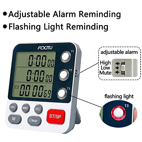 Digital Dual Kitchen Timer, 3 Channels Count UP/Down Timer, Triple ...