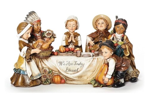 Pilgrim & Indian Children at Thanksgiving Day Dinner Table We Are Truly ...