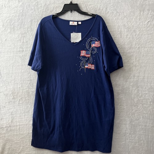 Quacker Factory Womans Shirt Dress Blue Plus 1X Geometric USA Bead ...