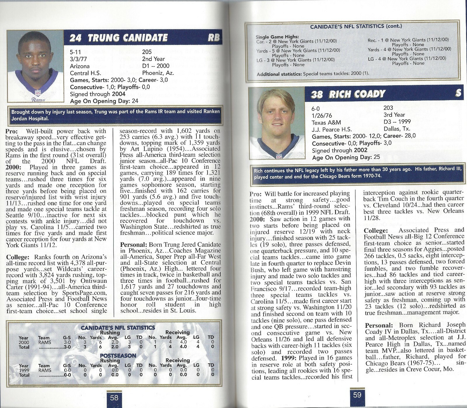 St. Louis Rams 2001 NFL Football Media Guide Bruce | eBay