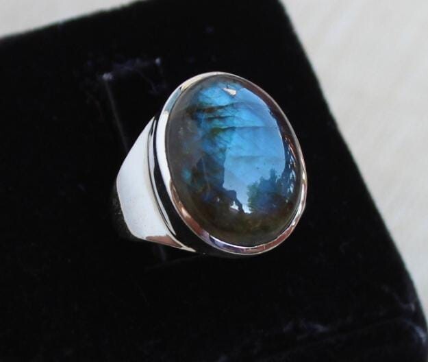 NATURAL BLUE LABRADORITE RING 925 STERLING PLATED RING MEN SIGNET RING ...