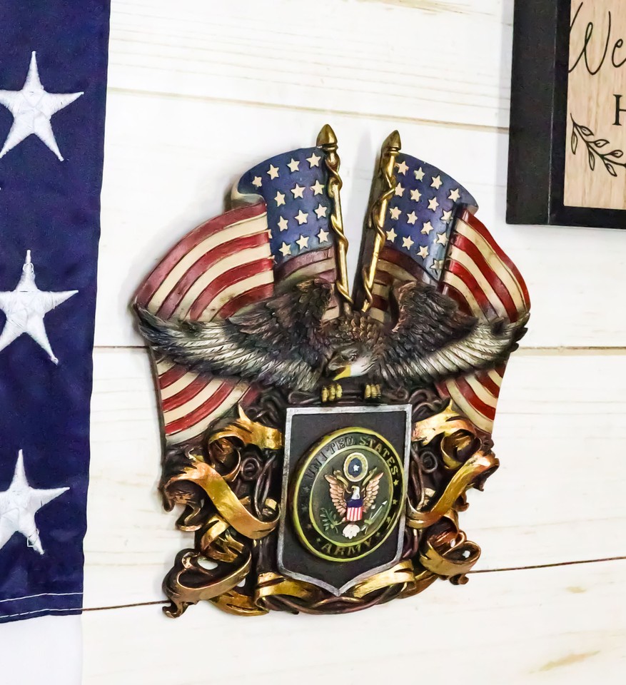Patriotic US United States Army Eagle Emblem With 2 American Flags Wall ...