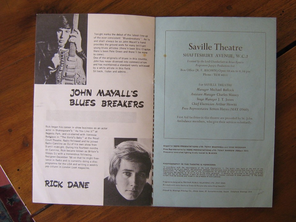 The Cream/Jeff Beck Saville Theatre program programme 2 July 1967 | eBay UK