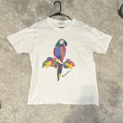 DEOR Vintage Acapulco Parrot Graphic Tee White Multicolor Short Sleeve ...