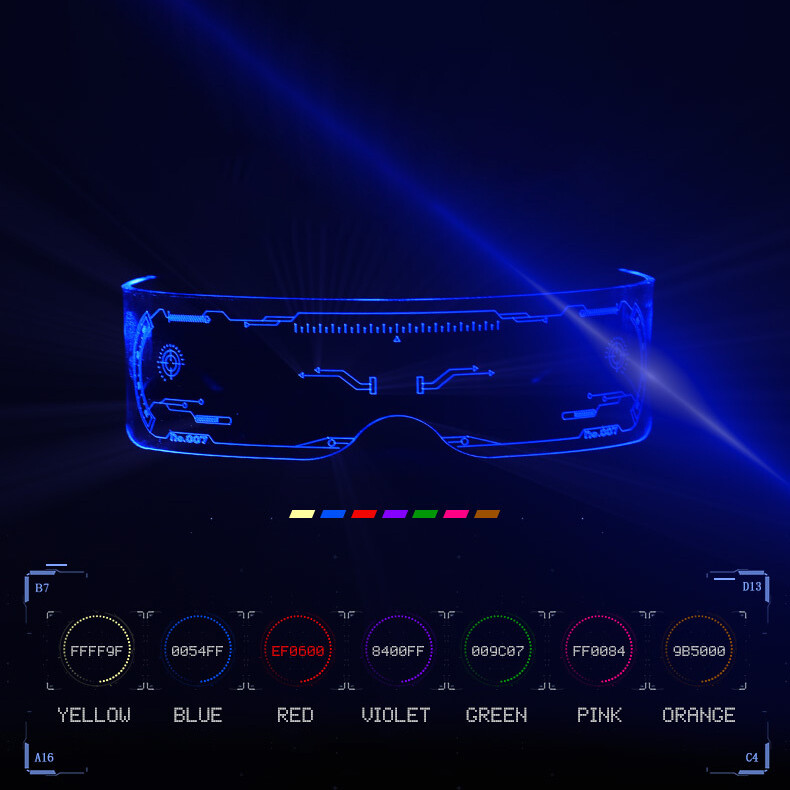 LED Light Up 7 Color Clear Lenses Visor Glasses Goggles Cyberpunk Rave ...
