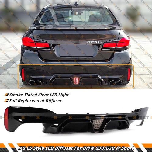 CS Style Smoke Lens LED Gloss Black Rear Diffuser For 17-23 BMW G30 5 ...