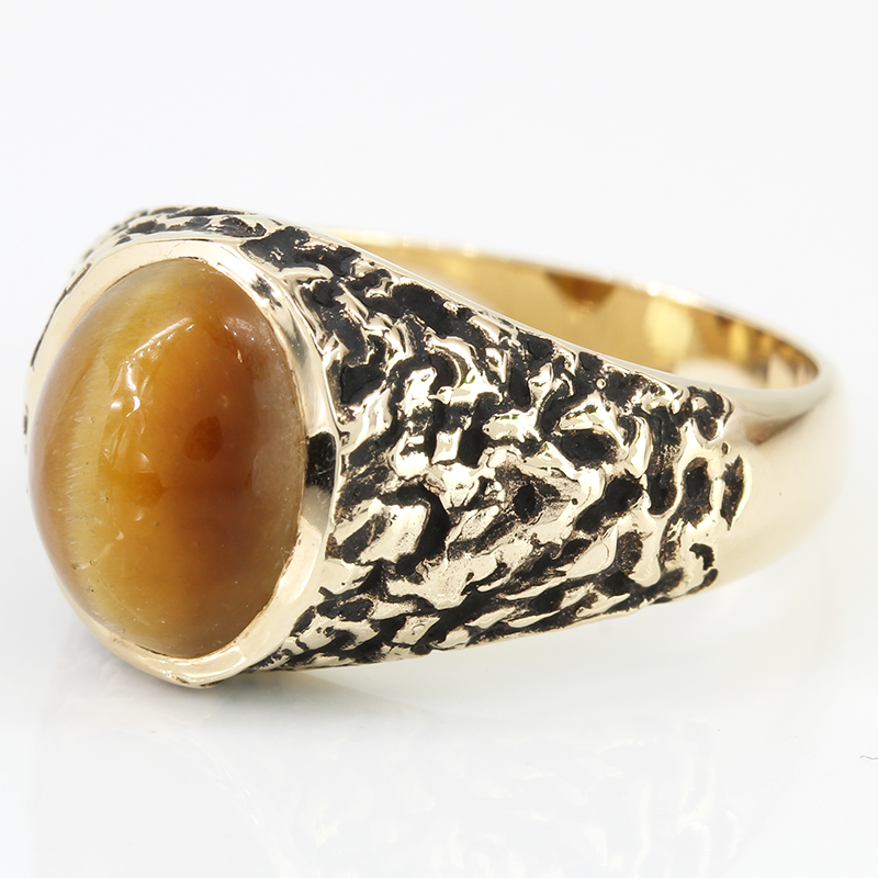 Vintage Men's 10K & 9.5kYellow Gold Nugget Tiger's Eye Cocktail Ring by ...