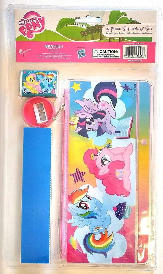 MY LITTLE PONY 4 Piece School Set Pencil Pouch Eraser Ruler Sharpener ...