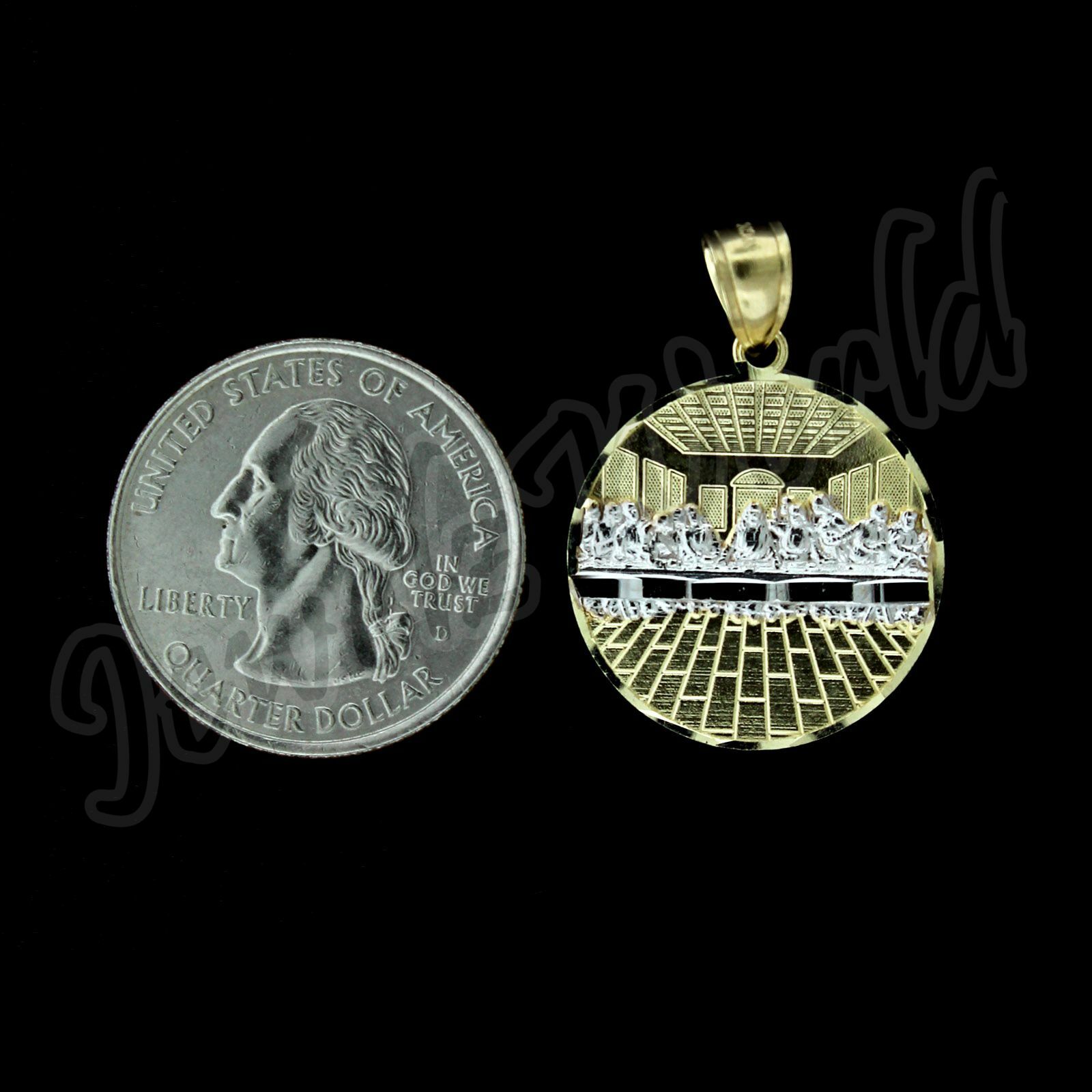 Real 10K Yellow Gold Diamond Cut Round Jesus Last Supper Charm Pendant ...