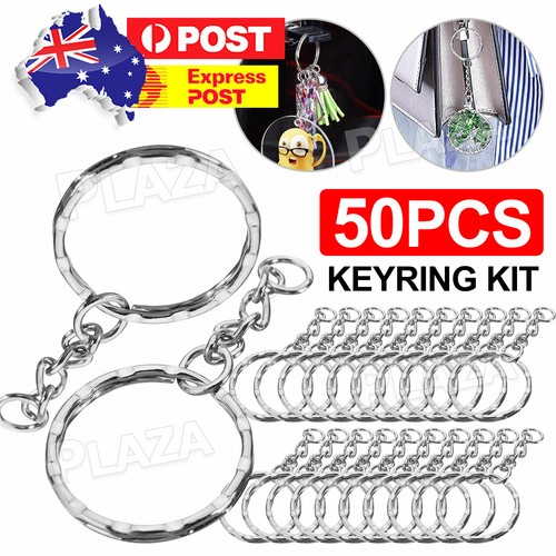 50X Bulk Split Metal Key Rings Keyring Blanks With Link Chains For DIY ...