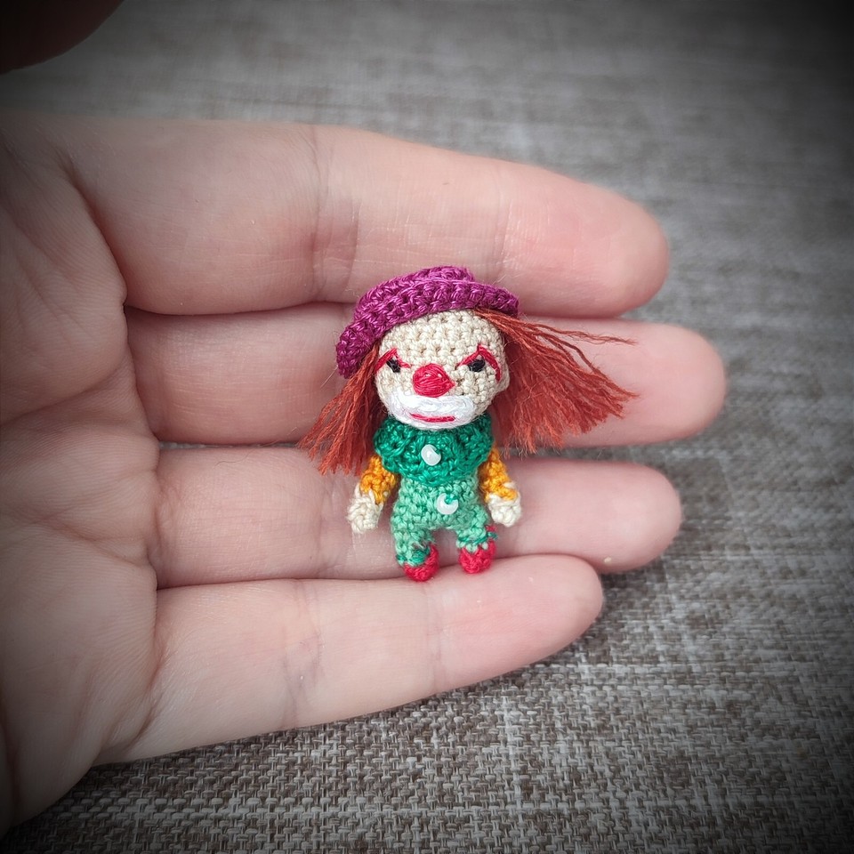 Dollhouse miniature clown crochet. Micro clown handmade. Miniature ...