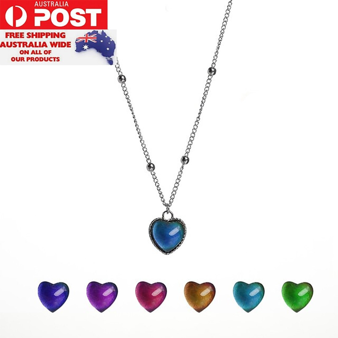 Heart Mood Necklace Charm Temp Colour Changing Emotions Unisex Kids ...