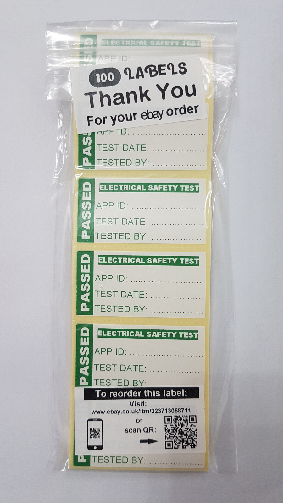100 PAT TEST LABELS PORTABLE APPLIANCE TEST PASSED STICKERS 50mm x 25mm ...