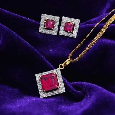 3Ct Princess Lab Created Ruby Wedding Jewelry Set 14K Yellow Gold Plated Silver | eBay