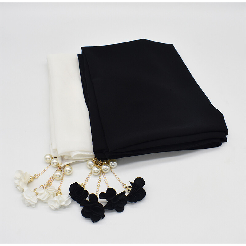 Women's Chiffon Scarf Wraps with Flower Pendant Shawls Muslim Hijab ...