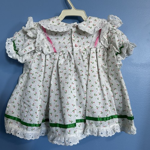 Vintage 70s 80s white floral tulip pattern toddler girls dress Easter ...