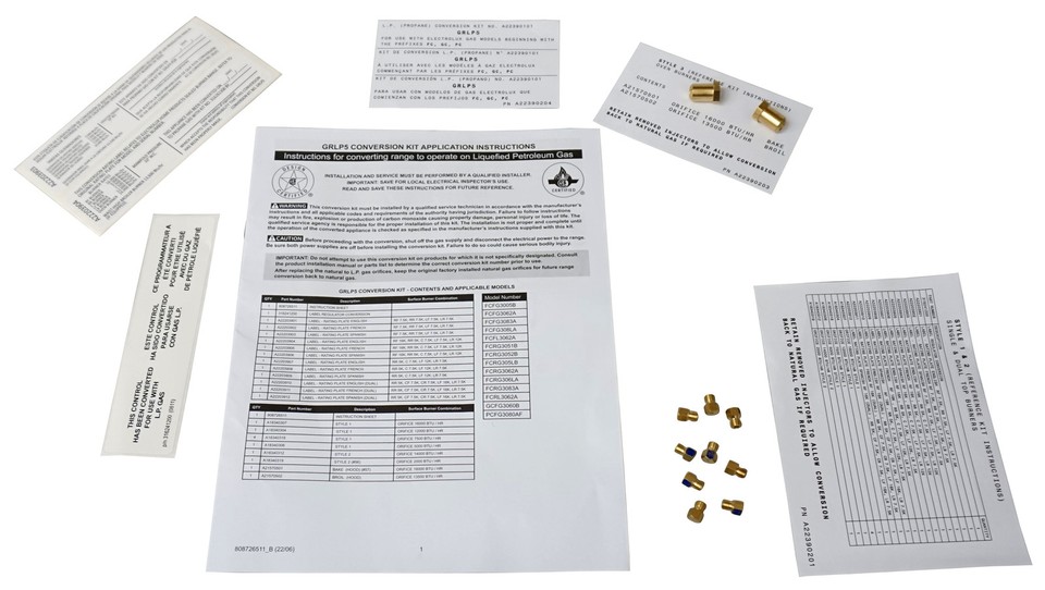 Range Natural Gas to LP Propane Conversion Kit fits Frigidaire, GRLP5 ...