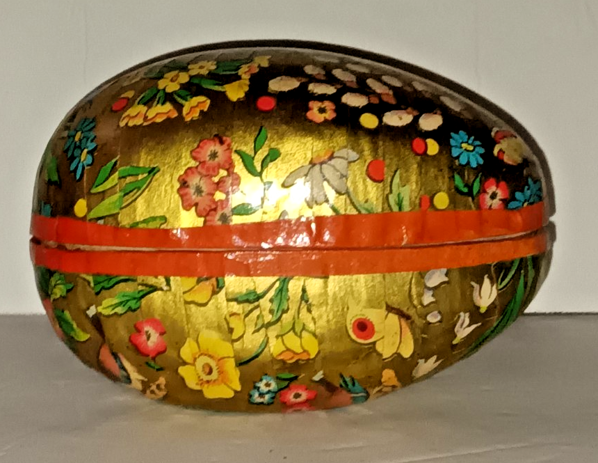 4" Vtg German Paper Mache Easter Gold Egg Candy Container Bird ...