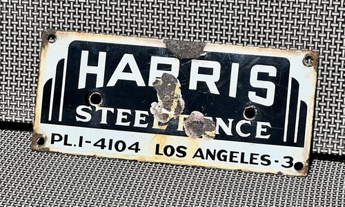Vintage 1960’s Black & White Porcelain Harris Fence Sign 9” x 4" Los ...