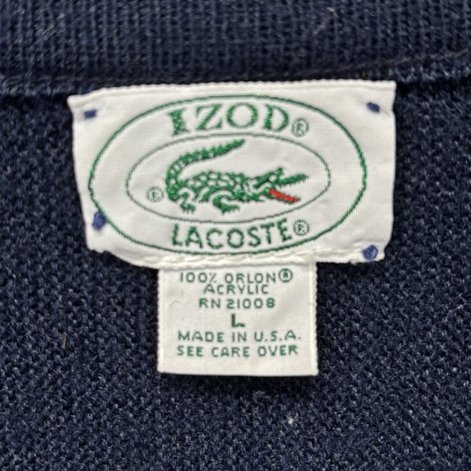 Vintage Izod Lacoste V Neck Sweater Mens L Blue Knit Gator Logo Made in ...