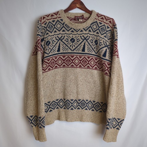Vintage Cedar Bend Wool Dad Grandpa Sweater Sz Large Made In USA Beige ...