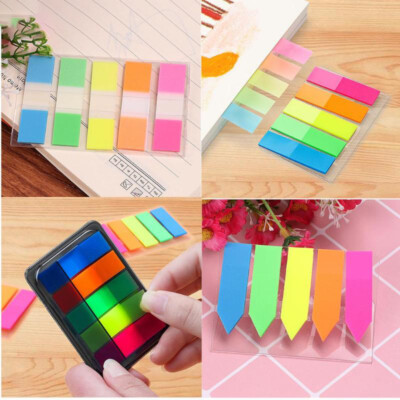100x Sticky Adhesive Highlighter Index Tabs Neon Colour Flags Strips ...