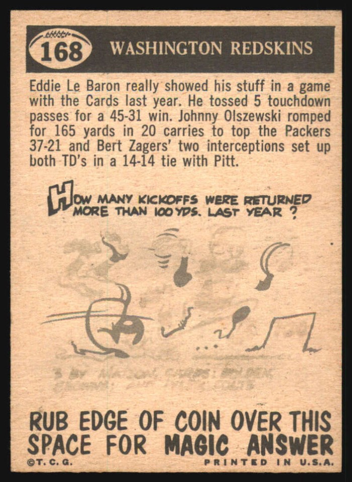 1959 Topps #168 Redskins Pennant EX/EX+ Redskins 572570 | eBay