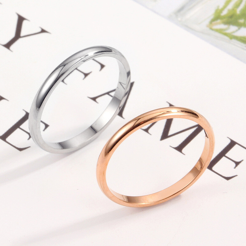 Women Girl 2mm Thin Stackable Ring Stainless Steel Plain Band For Gift ...