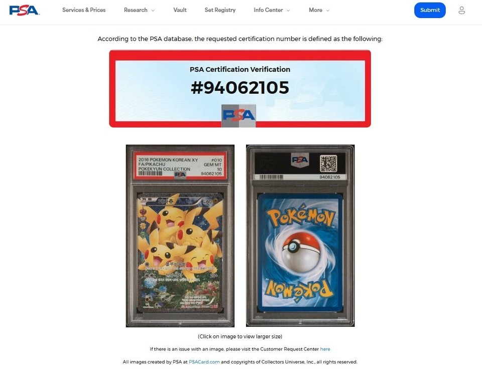 2016 POKEMON KOREAN XY FA/PIKACHU #010 POKEKYUN COLLECTION PSA GEM MT ...