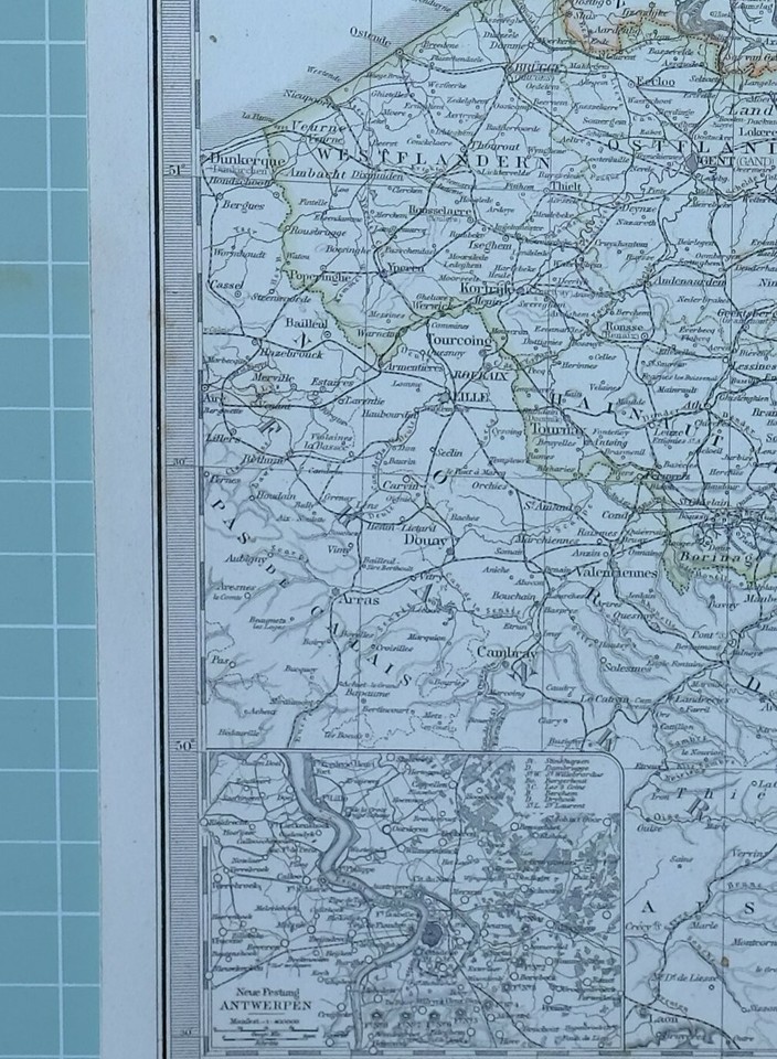 1875 MAP NETHERLANDS & BELGIUM ANTWERP HOLLAND AMSTERDAM BRABANT ...